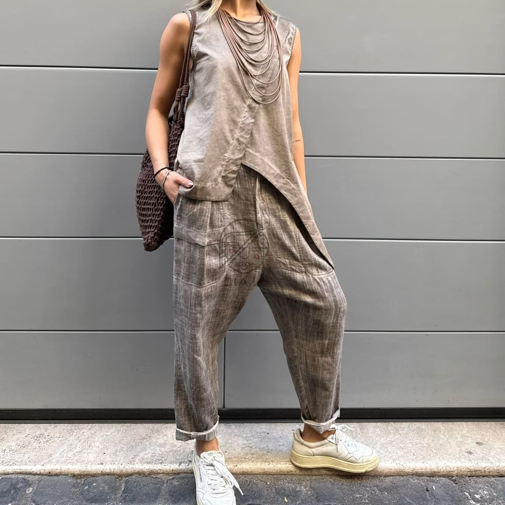 TROUSERS PETRA FANGO LINO — Jia Li Abbigliamento - Official Store